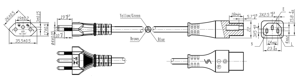 Brazil Power Cords | MEGA ELECTRONICS, INC.