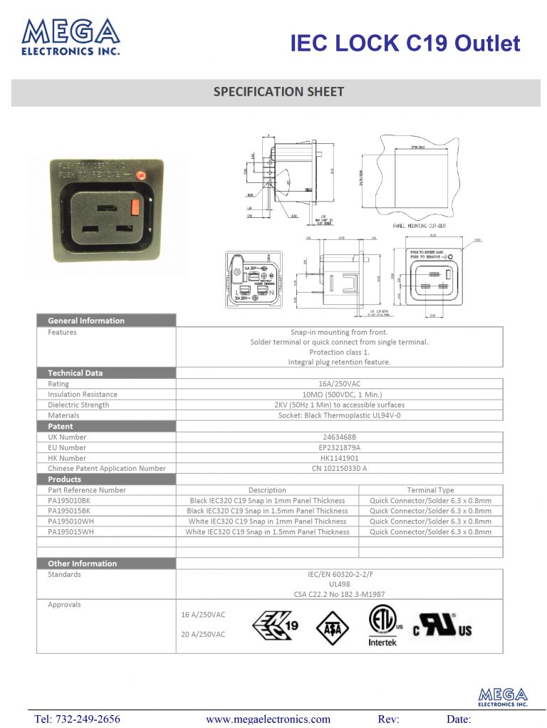IEC lock C19 Outlet | MEGA ELECTRONICS, INC.