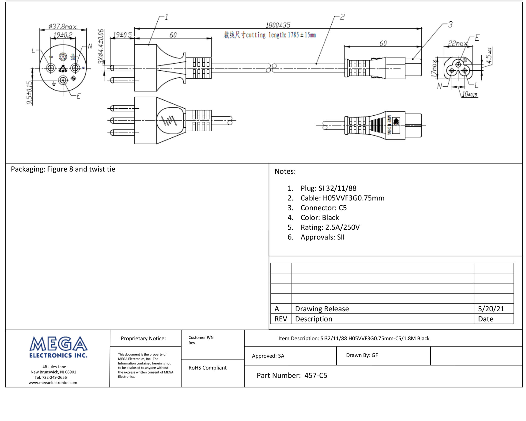 Israel Power Cords | MEGA ELECTRONICS, INC.